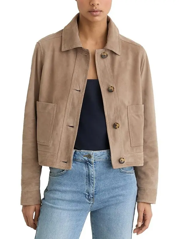 REISS Suede Trucker Jacket - Neutral
