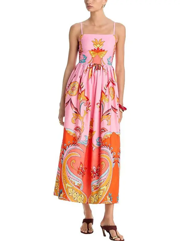 Aqua Paisley Print Midi Dress - Pink Multi