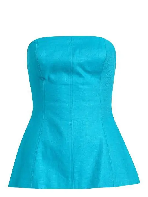Topshop Strapless Peplum Top In Linen Blend - Turquoise