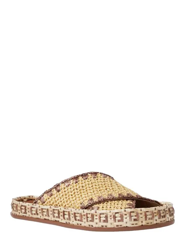 Fendi Raffia Ff Logo Slide Sandals - F1vom Natu.sellie Nat.sel