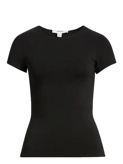 Topshop Stretch Cotton Cap Sleeve T-shirt - Black