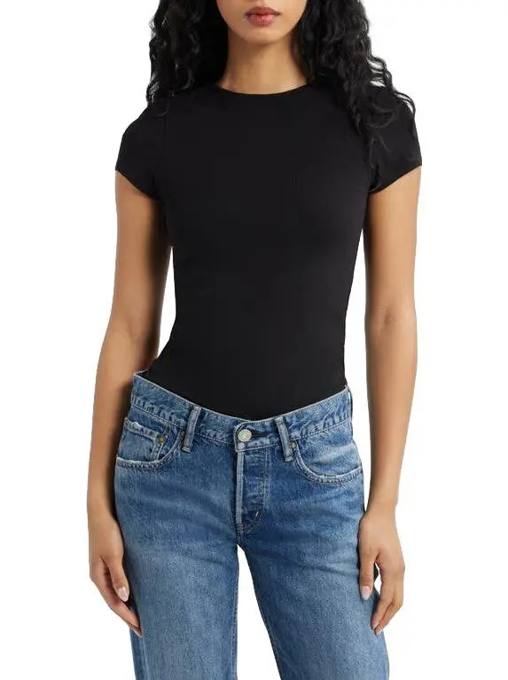 Topshop Stretch Cotton Cap Sleeve T-shirt - Black
