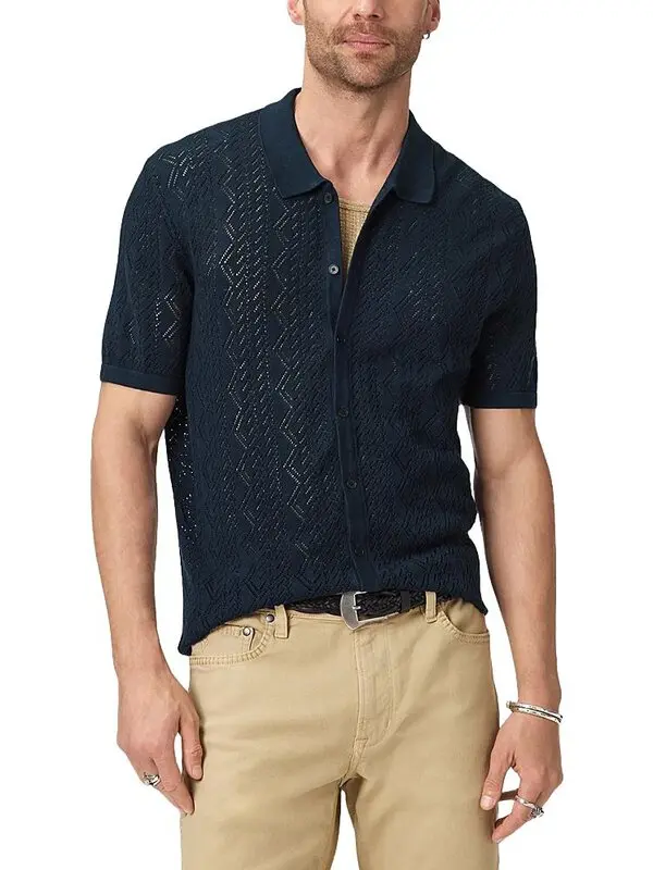 John Varvatos Emil Short Sleeve Pointelle Sweater Shirt - Navy