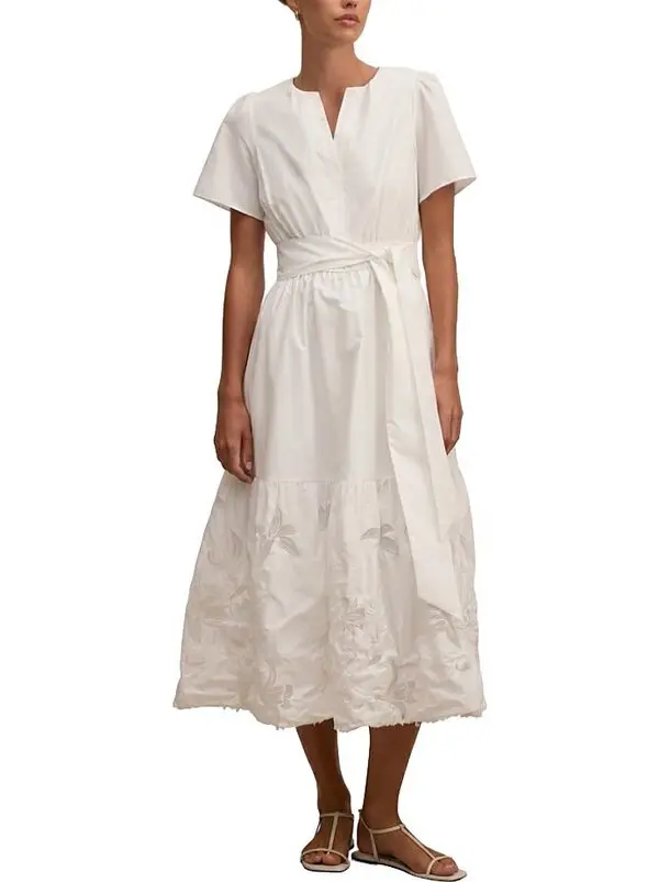 EVER NEW Matilda Embroidered Tie Midi Dress - Porcelain