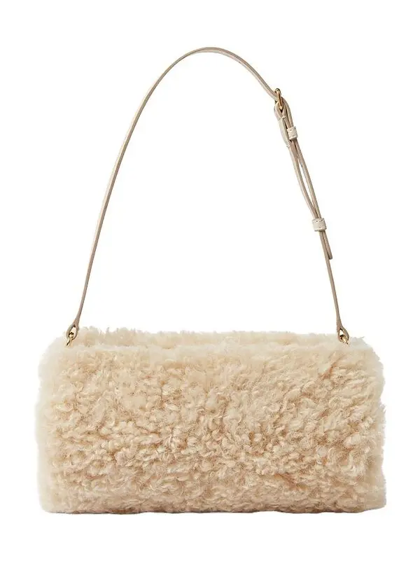 Stella McCartney Logo Faux Shearling Pouch Bracelet - Oat