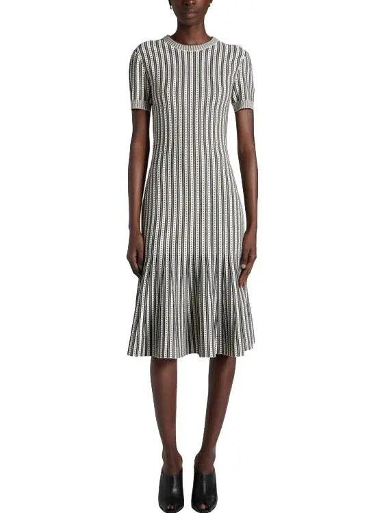 Alexander McQueen Jacquard Stripe Trumpet Sweater Dress - Ivory/navy