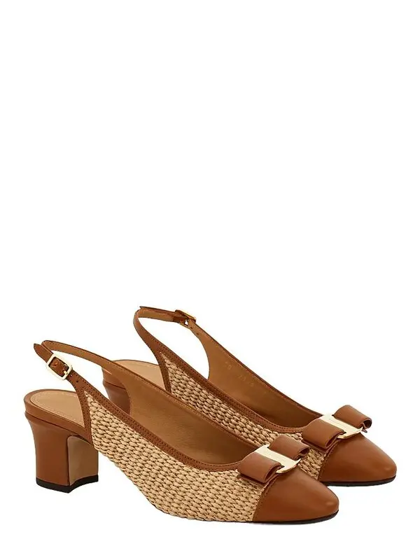 FERRAGAMO Vetty 55 Slingback Pumps - Naturale Raffia