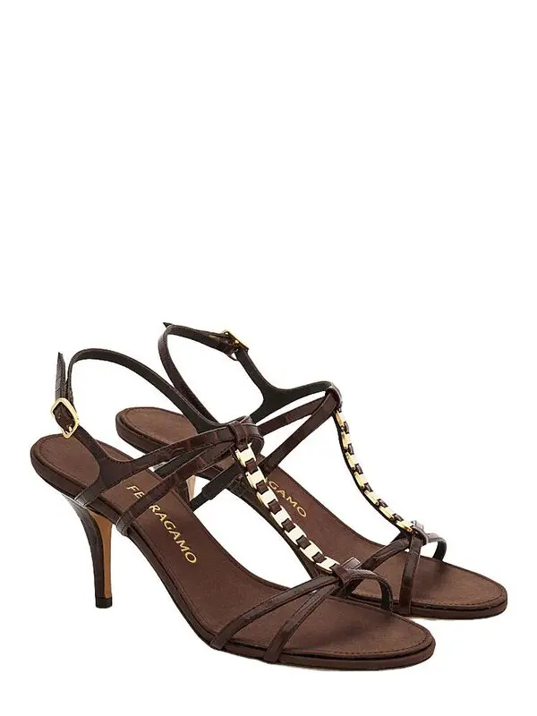 FERRAGAMO Tiane 70 Chain Link Detail Sandals - T Moro