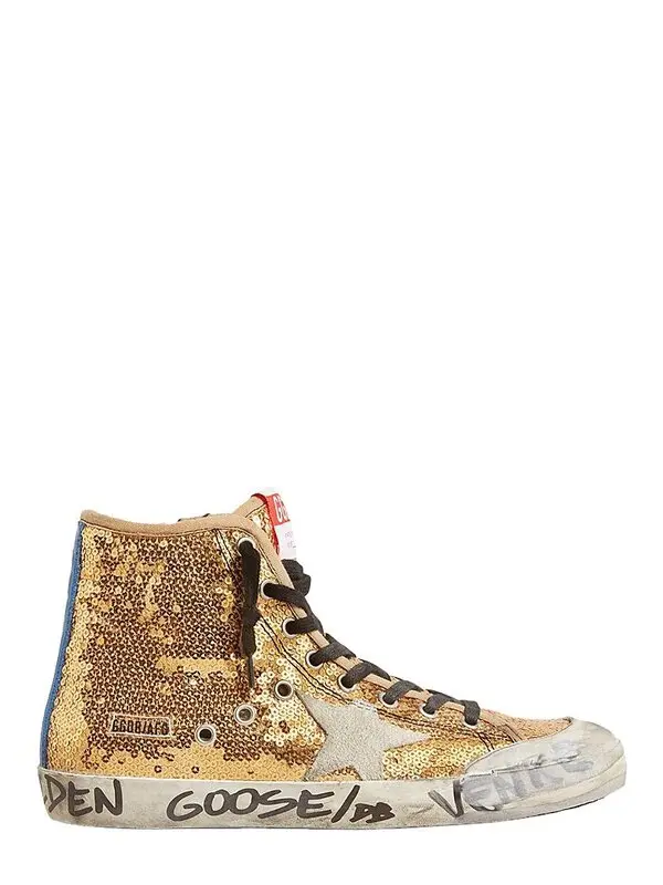 GOLDEN GOOSE Francy Penstar High Top Sneakers - Gold/ice/bluette