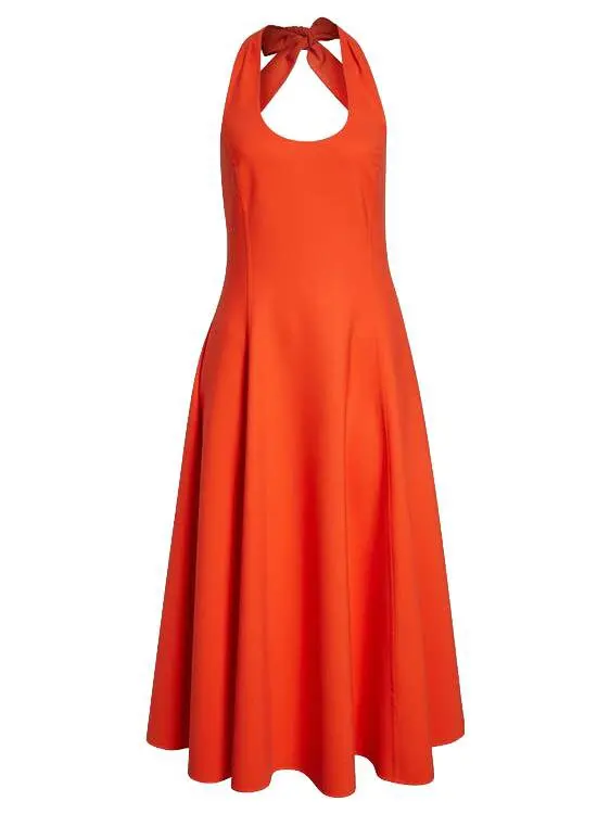 Oscar De La Renta Halter Neck Stretch Wool Fit & Flare Dress - Paprika