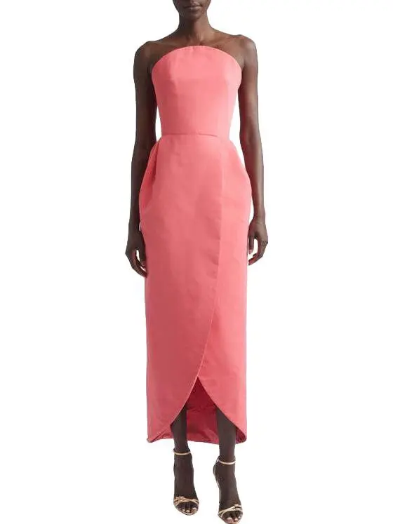 Oscar De La Renta Strapless Faille Gown - Guava