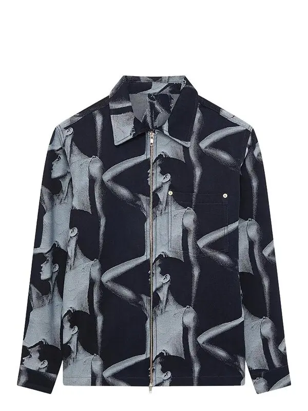 WALES BONNER Jet Zip Graphic Jacket - Indigo