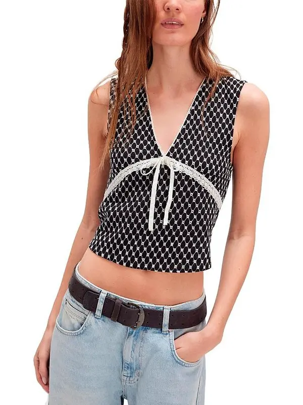 Free People Good Graces Embroidered Top - Black Combo