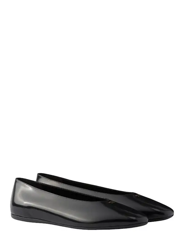 Prada Brushed Leather Ballerinas - Black