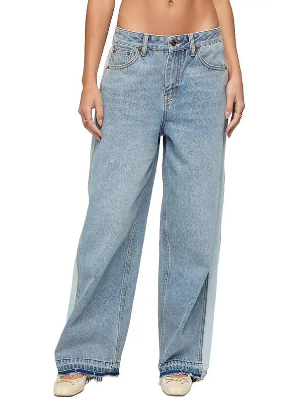EDIKTED Cailin Contrast Panel Low Rise Baggy Jeans - Blue