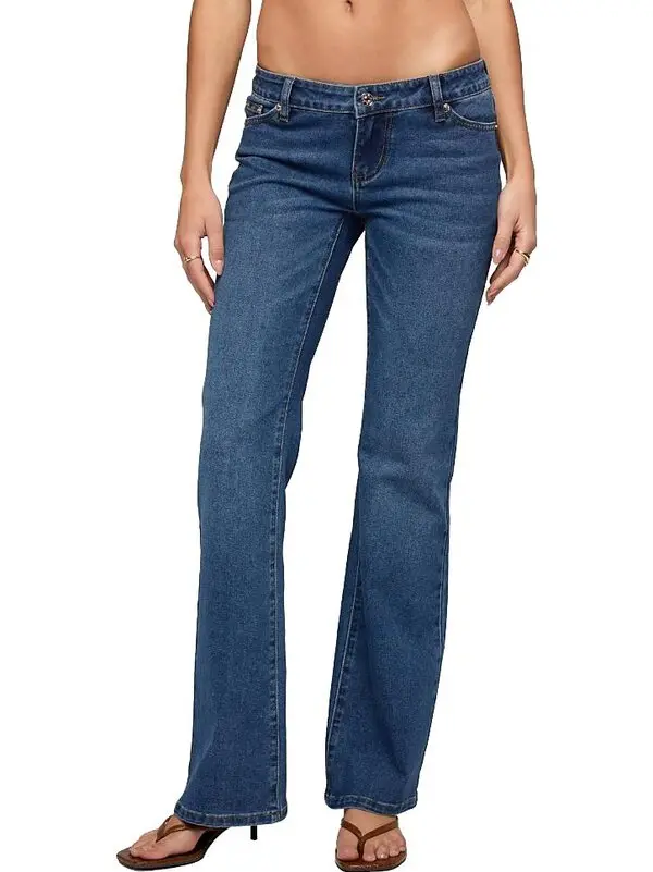 EDIKTED Vania Ultra Low Rise Bootcut Jeans - Blue