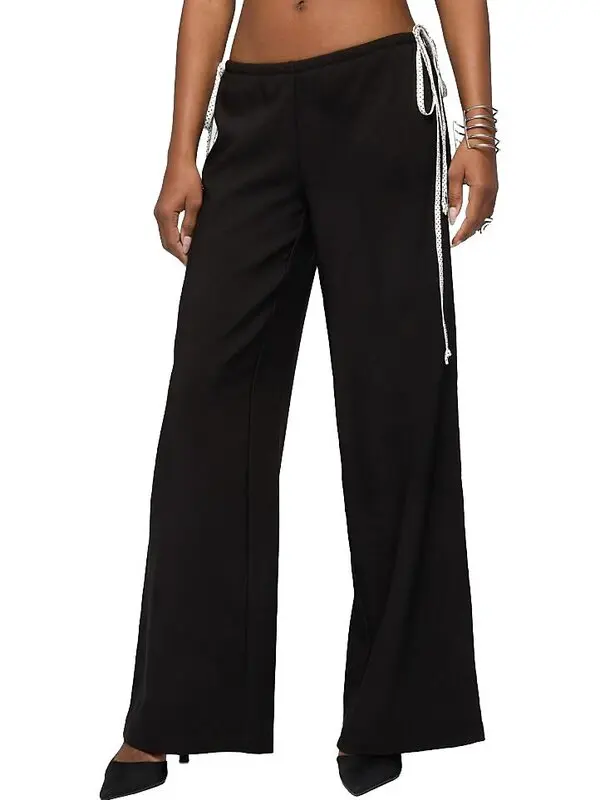 EDIKTED Mikah Dotted Ribbon Wide Leg Pants - Black