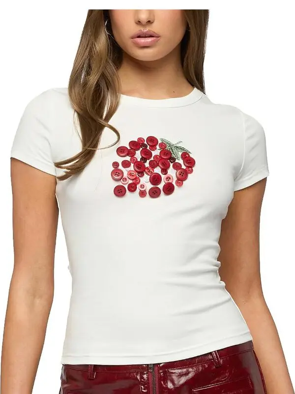 EDIKTED My Sweet Strawberry" Button T-shirt - White