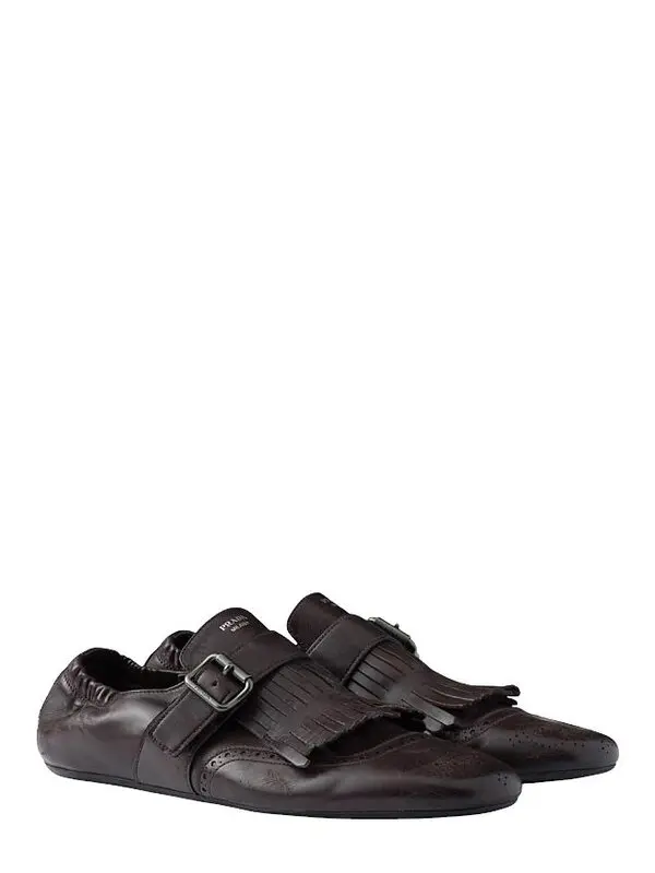 Prada Shuffle Fringed Monk Strap Shoes - Brown