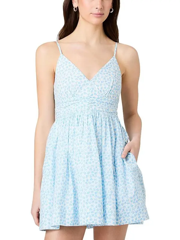 French Connection Rhodes Ruched Mini Dress - White/poolside Blue