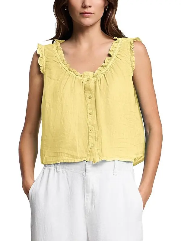 Velvet By Graham & Spencer Linen Ruffle Trim Top - Sun Yellow
