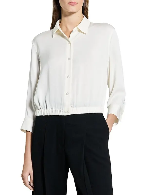 Theory Three Quarter Sleeve Silk Shirt - Ivory