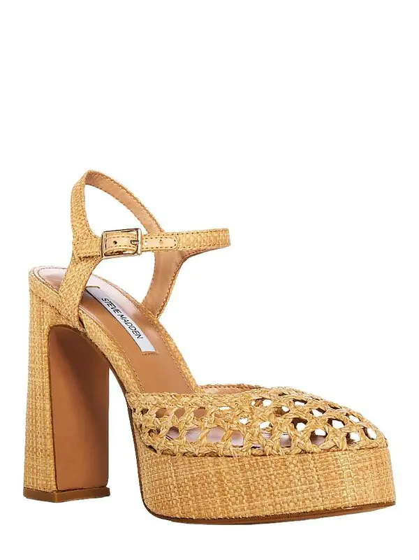 Steve Madden Lexie Raffia Platform Pumps With Ankle Strap - Natural