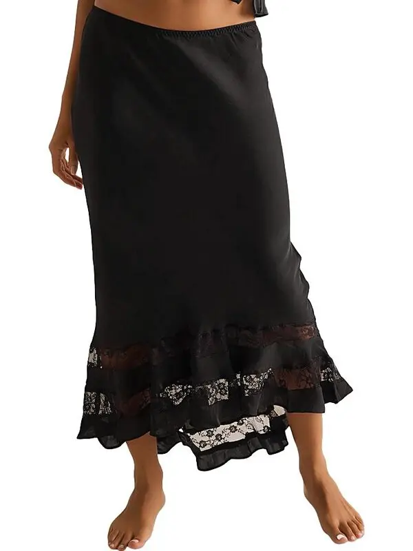 Free People Long Lost Lover Slip Skirt - Black