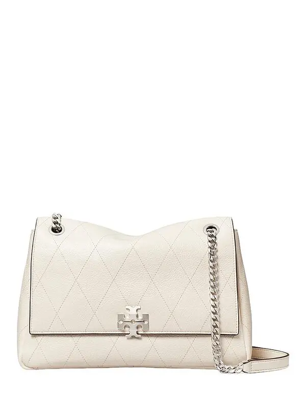 Tory Burch Charlie Quilted Leather Shoulder Bag - Light Cream