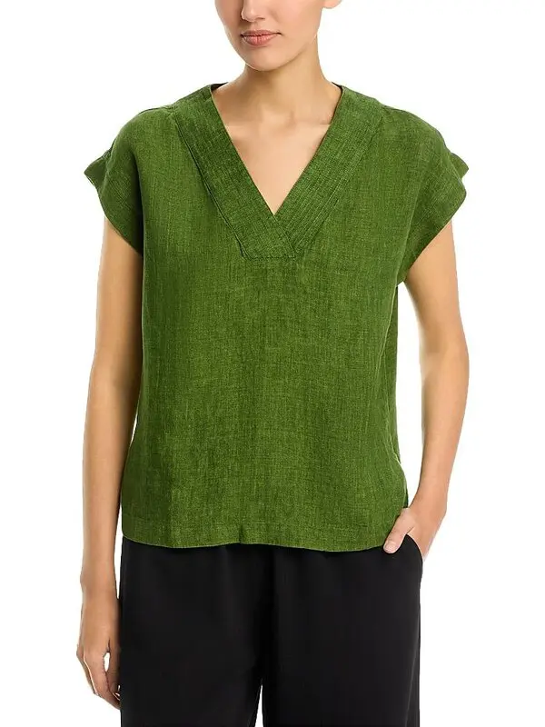 Eileen Fisher Linen V-neck Top - Field
