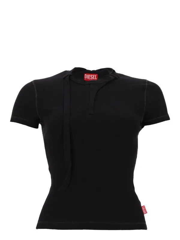 DIESEL® T-iaras Ribbed Jersey Top With Tie Detail - Black