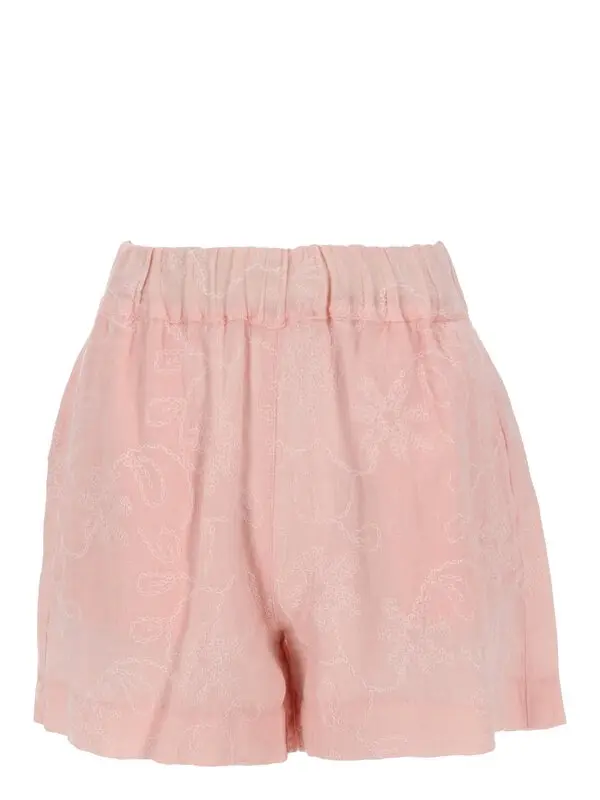 120% Lino Embroidered Linen Shorts - Pink