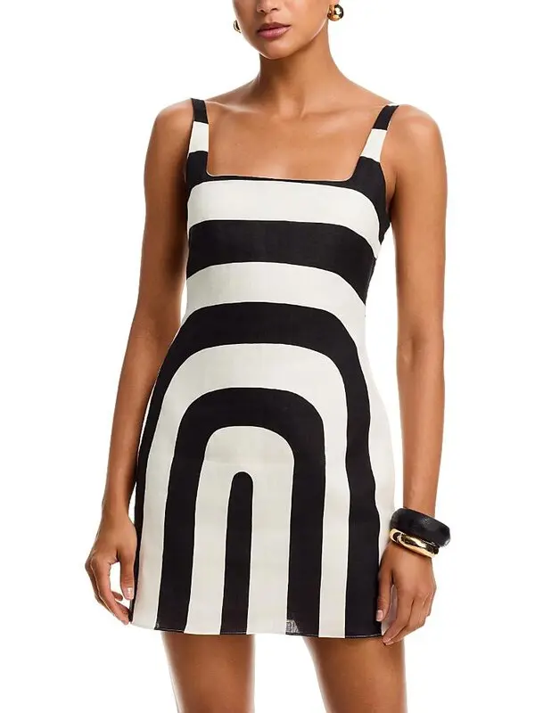 CALA DE LA CRUZ Siela Linen Mini Dress - Arco Black White
