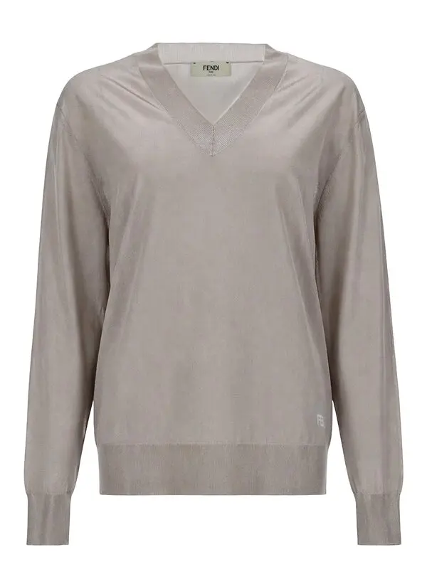 Fendi V-neck Viscose Sweater - Grey