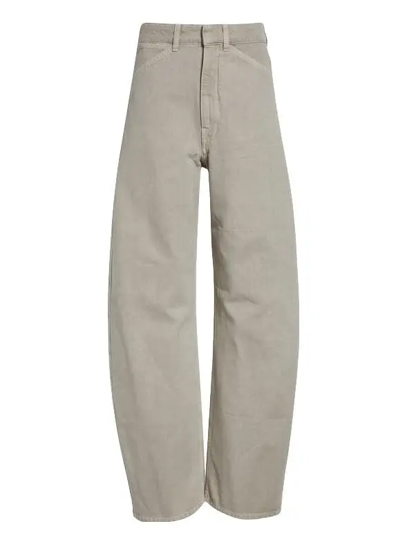 LEMAIRE High Waist Cotton Twill Barrel Leg Pants - Moonstone