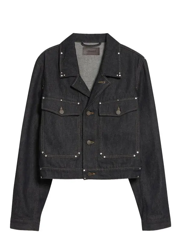 LEMAIRE Cropped Studded Denim Jacket - Slate