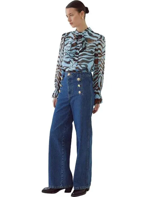 EXQUISE Wide Leg Denim Pants - Indigo