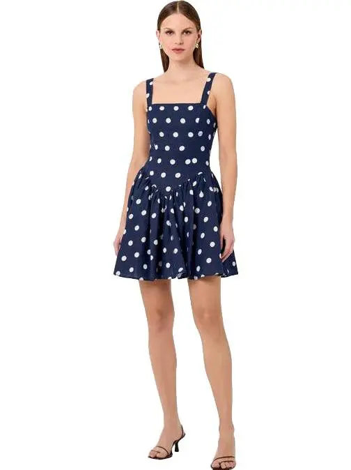 NICHOLAS Vittoria Dress Polka Dot Linen Mini - Navy Polka Dot