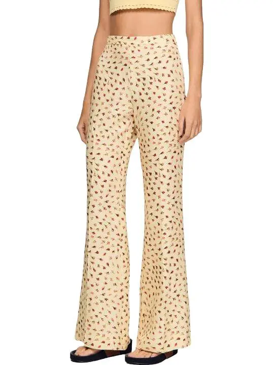 Sandro Floral Print High-waisted Trousers - Butter/pink