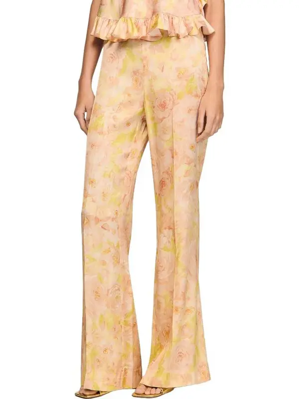 Sandro Floral-print Wide-leg Trousers - Pink/green