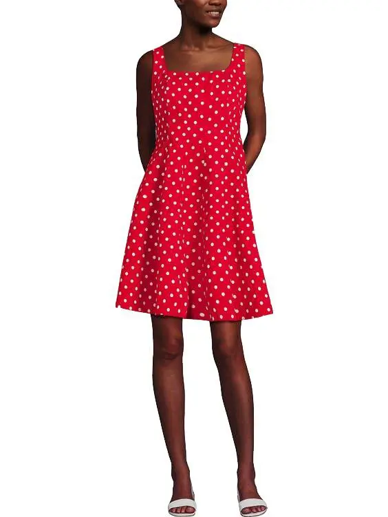 LANDS' END Polka Dot Square Neck A-line Dress - Compass Red Dot
