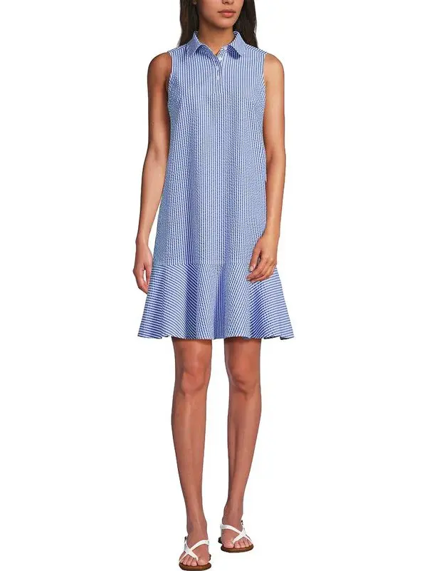 LANDS' END Seersucker Tennis Dress - Clear Blue/white Stripe