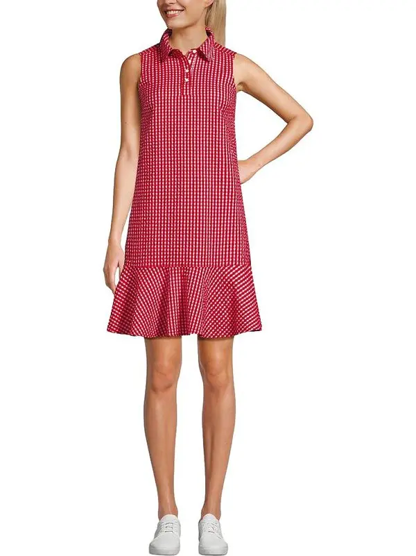 LANDS' END Seersucker Tennis Dress - Compass Red/pink Gingham