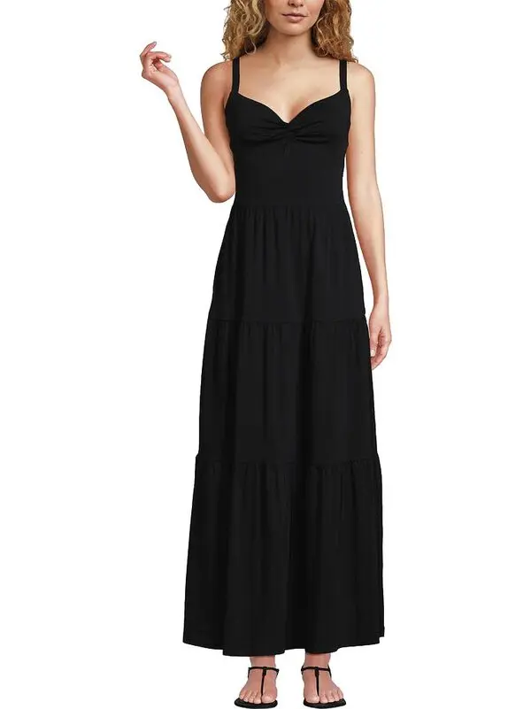 LANDS' END Cotton Modal Twist Front Tiered Maxi Dress - Black