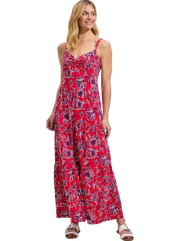 LANDS' END Cotton Modal Twist Front Tiered Maxi Dress - Compass Red Vintage Floral