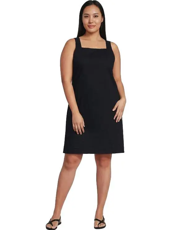 LANDS' END Linen Blend Square Neck Shift Dress With Lace Trim - Black