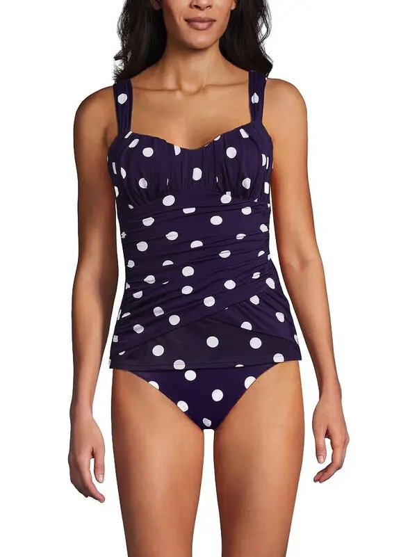 LANDS' END Slenderlite Sweetheart Shirred Tankini - Blackberry Polka Dot