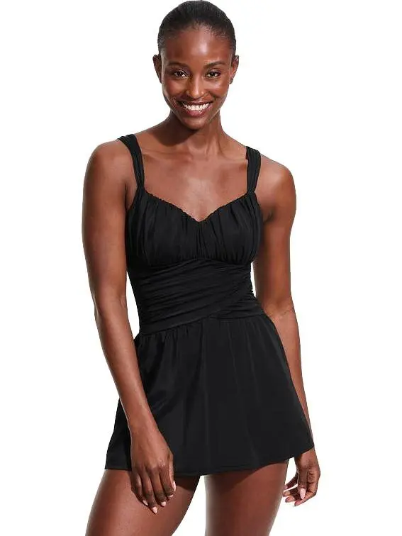 LANDS' END Slenderlite Sweetheart Shirred Swim Dress - Black