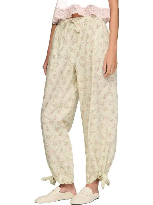 Sandro Floral Print Wide-leg Trousers With Tie Detail - Pink/green