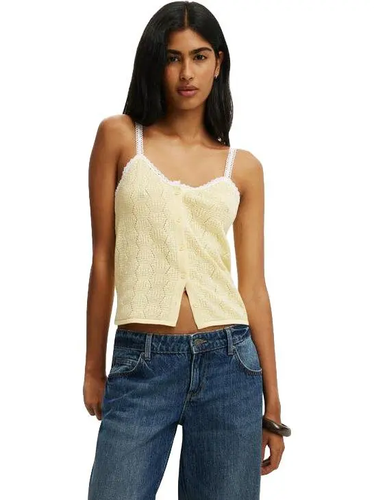 COTTON ON Knit Button Through Cami With Lace Detail - Whipped Butter